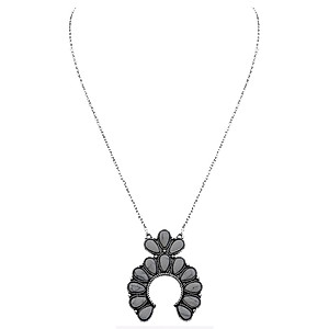 Rosemarie & Jubalee Women's Western Style Semi Precious Howlite Stone Squash Blossom Pendant Necklace, 15+3" Extender (Natural White Howlite Silver Tone)