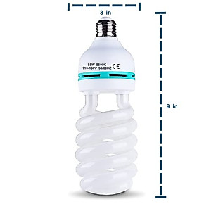 2Pcs 85W Light Bulb 5500K CFL Roas Daylight Spiral Softbox Lighting Kit Bulb in E27/E26 Socket for Photography Photo Box (135w-2p)