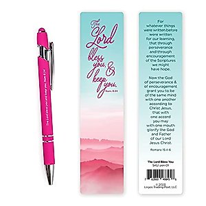 The Lord Bless You and Keep You Bible Verse Pen with Bookmark - Numbers 6:24 - Inspirational Bible Pens for Devotion - Christian Pens for Women & Men with Stylus - Christian Gifts for Men & Women