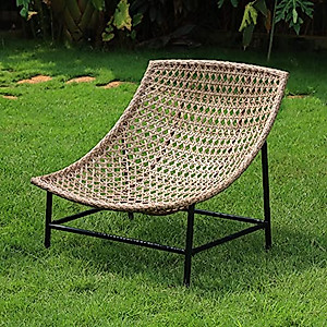 Idzo Caline Large Rattan Bistro Set Outdoor 3 Piece with Glass Side Table, Premium Olefin Thick Cushion, Upgraded 2000Hrs UV Resistant Wicker for Patio Use, Papasan Chair Design