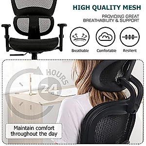 SMUG Ergonomic Office High Back Computer, Mesh Home Desk Lumbar Support, Tilt and Lock, Comfy Rolling Executive Swivel Task Chair with 3D Adjustable Headrest and Armrests, Black