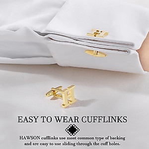 A-Z Cufflink for Men, Personalized Initial 26 Letter Cuff Links in Gold Color for Wedding Business Party - H