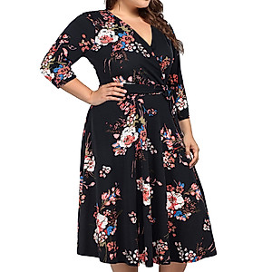 kissmay Womens Dresses Plus Size, Fall Wedding Guest Dresses Ladies Wedding Dress Plus Size Semi Formal Dresses for Women Fancy Womens Dresses Long Sleeve Black Red 20 Plus