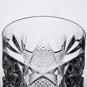 Hobstar Double Old Fashioned Glasses 12oz / 340ml - Set of 4 - Vintage Cut Glass Whisky Tumblers by Libbey