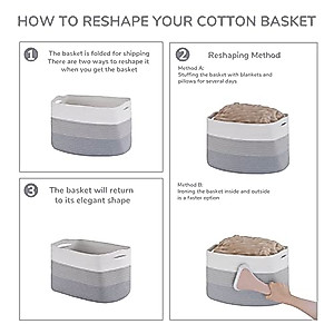 Goodpick Woven Rope Storage Basket, Soft Baby Nursery Storage Basket for Books, Toys, Towels, Magazines, Rectangle Shelf Basket for Bedroom, Closet, Living Room, 15 x 10 x 9 inches, Grey