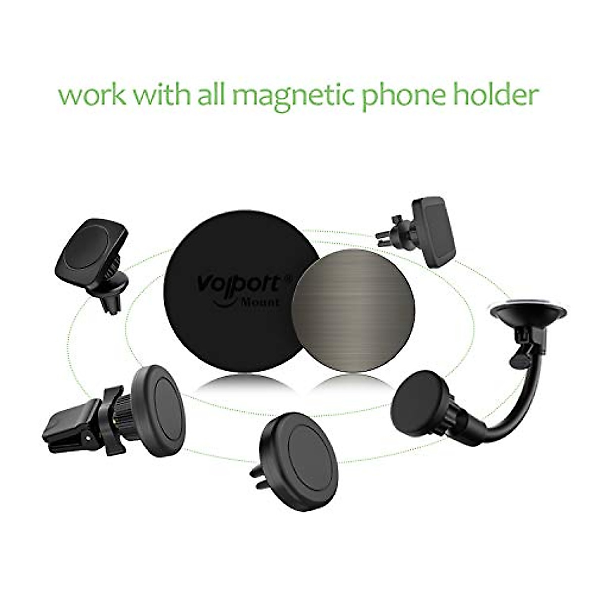 VOLPORT Mount Metal Plates Replacement 6pcs for Magnetic Phone Magnet Car Mount, Phone 3M Strong MagicPlate Metal Disc Sticker Adhesive Round for Magnet Cell Phone Holder Grip(Pops Stand Not Included)