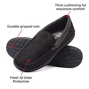 Hanes Mens Moccasin Slipper House Shoe With Indoor Outdoor Memory Foam Sole Fresh IQ Odor Protection , Black , X-Large