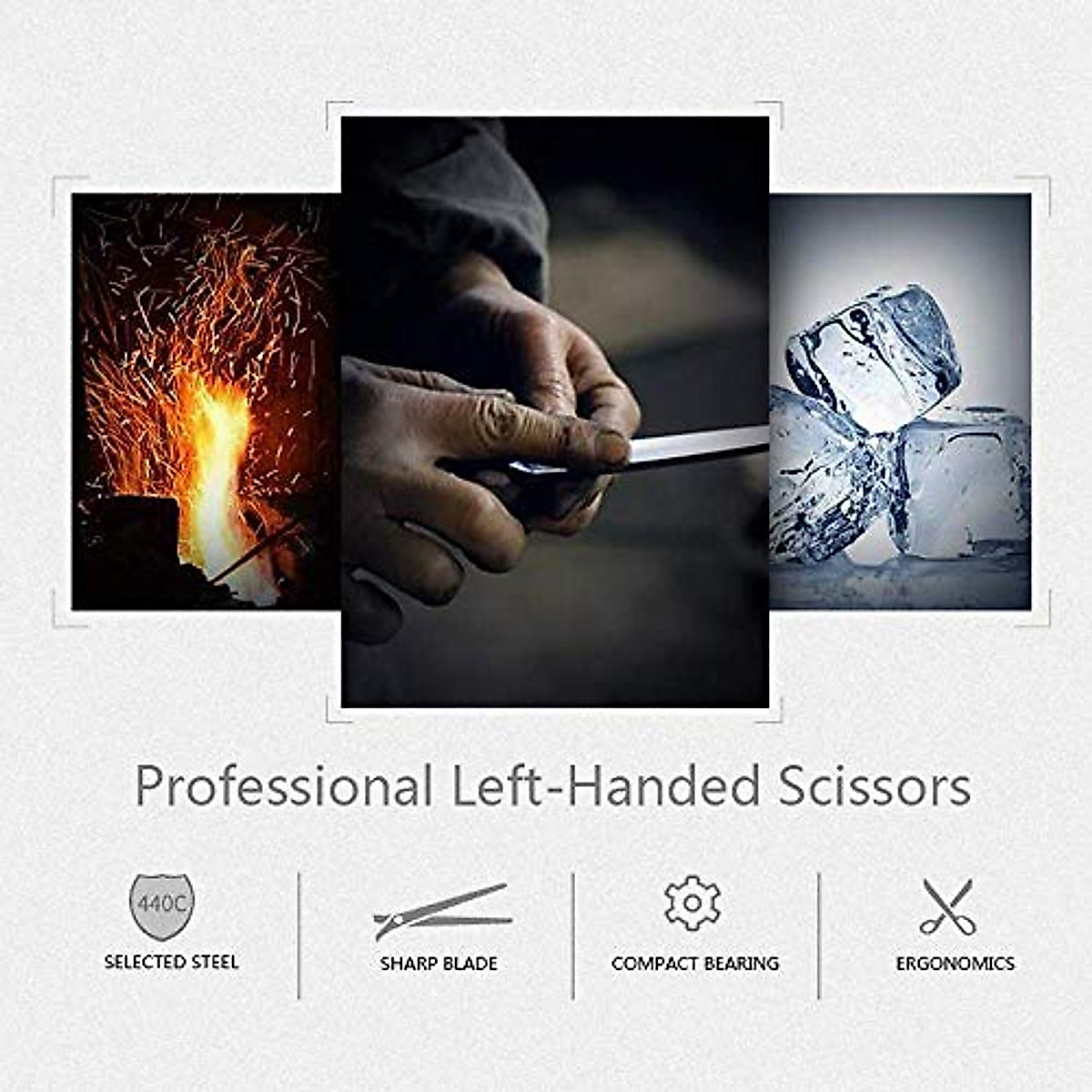 Professional Lefty Left handed Barber Hair Cutting Scissors/Shear -6'' Hairdressing Scissor Salon Razor Edge Straight Blade Shears Stainless Steel with Finger Inserts- by Dream Reach(Cutting Scissor)