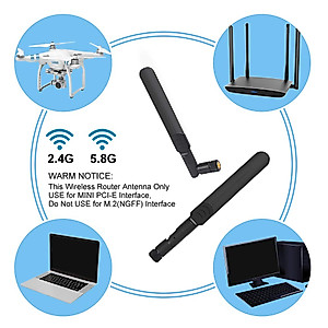 8dBi WiFi Antenna RP-SMA Male Wireless Network 2.4GHz 5.8GHz Dual Band with U.FL/IPEX to RP-SMA Female Pigtail Cable for Mini PCIe Card Wireless Routers, PC Desktop, Repeater, FPV UAV Drone, PS4-2PCS