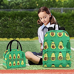 MCHIVER Cute Avocados Personalized School Backpack with Lunch Box Custom Backpack for Boys Girls Casual Bookbags Set for Travel Work Camping
