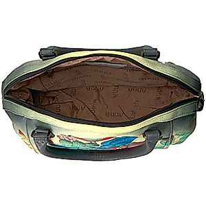 Anna by Anuschka, Handpainted Leather Zip Top Medium Satchel-succulent Dreams