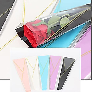 OUKEYI 100 Counts /2 Colors Flower Wrapping Paper Single Rose Packaging Bag,Florist Bouquet Supplies,Waterproof Floral Wrapping Paper for Mother Day Xmas Valentine's Day 17.7 * 5 * 1.6Inch