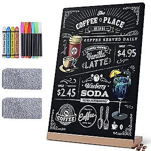 8 x 12" Chalkboard Sign, Reusable Double Sided Small Chalkboard Signs with Wooden Base Stand, Menu Chalk Board Sign Store Food Signs for Party, Tables Decoration, Bar and Restaurant (1 Pack)
