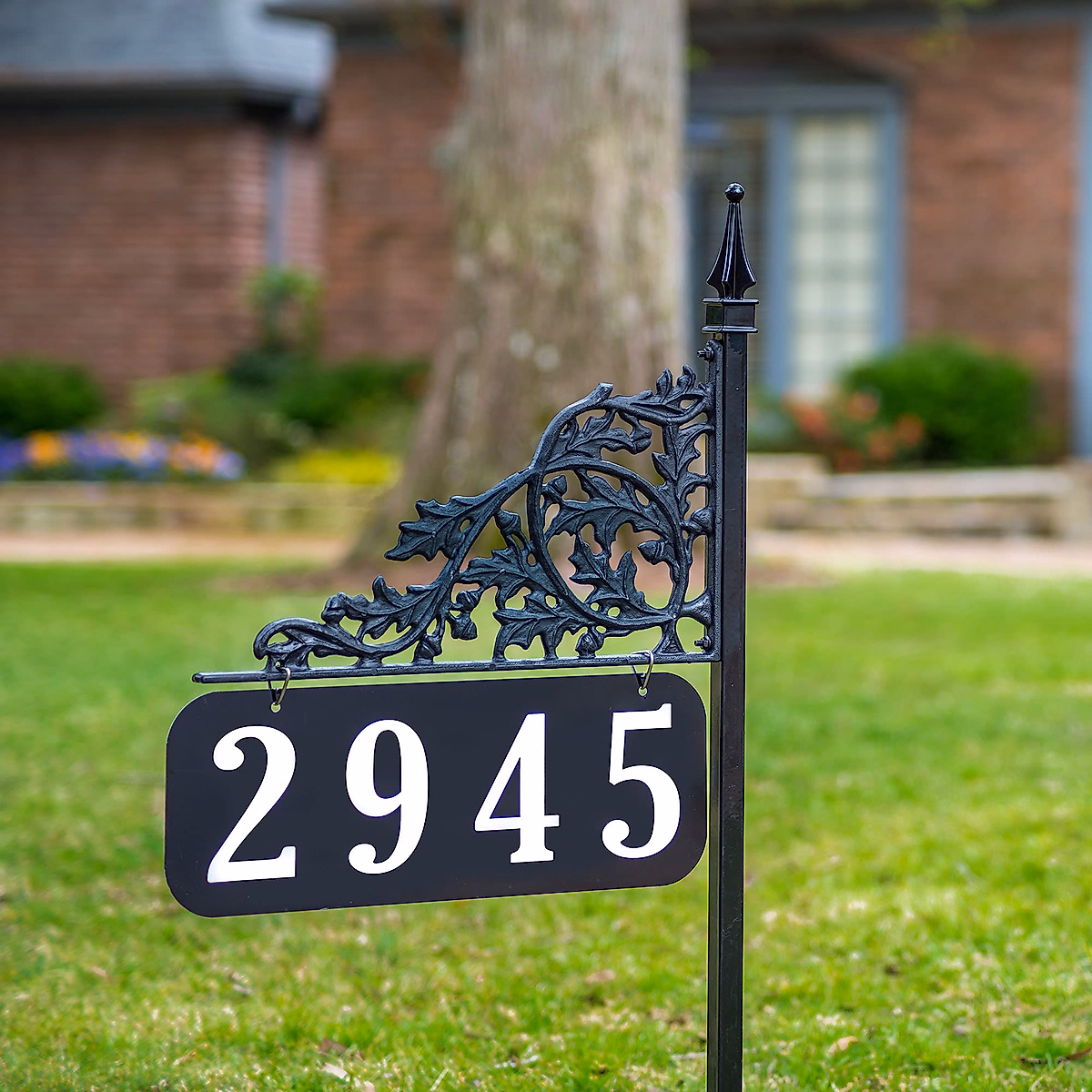 Address America USA Handcrafted Oak 30 Inch Reflective Address Sign - Double Sided - Easy to Read Day and Night - AS