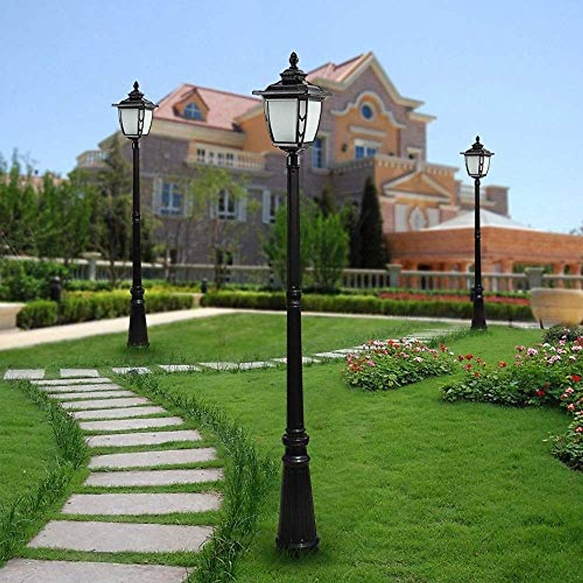 1.1/1.4M IP65 Waterproof Outdoor Post Light European Vintage Garden Street Landscape Lighting Lantern Aluminum Metal Glass High Pole Pillar Lamp E27 Villa Lawn Floor Lamps