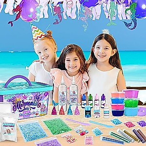 DIY Mermaid Slime Kit for Girls 10-12, Glow in The Dark Butter Slime Making Kit, Premade Fluffy Glitter Cloud Crunchy Slime Mermaid Toys for Kids 10+ Years, Birthday Party Favors Gift and Crafts