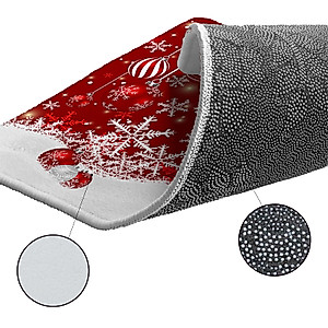 Christmas Balls Round Area Rug 5ft,Washable Outdoor Indoor Carpet Runner Rug for Bedroom,Kitchen,Bathroom,Living/Dining/Laundry Room,Office,Area+Rug Large Bath Door Mat Red Xmas Winter Snowflake