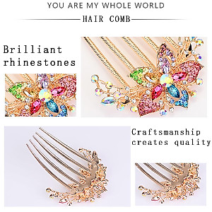 KuuGuu Flower Bridal Combs, Floral Side Combs Crystal Rhinestones Wedding Hair Accessories for Women, 4 PCS