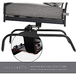 Grand patio 3 PCS Patio Furniture Set Outdoor Bistro Set Metal K/D Chat Set Rocking Chair with Gray Comfortable Cushions for Garden Lawn & Poolside