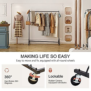 Hoctieon Z Rack,Rolling Clothing Racks with Z-Base,Heavy Duty Garment Rack,Clothes Rack On Wheels With Brakes,Sturdy Metal Hanging Holder,Clothes Organizer Rack - Black