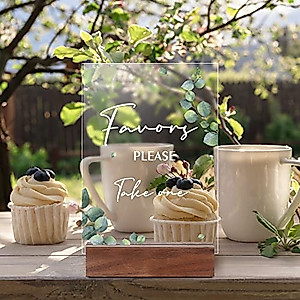 4 Pcs Acrylic Wedding Reception Signs with Wood Stand Clear Gifts and Cards Sign with Holder Please Sign Our Guestbook 5 x 7 Inch Rustic Calligraphy Wedding Sign for Wedding Ceremony Reception(Leaves)
