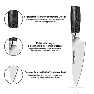 TUO 6 inch Chef Knife, Kitchen Knife Gyuto chef Knife, German High-Carbon Stainless Steel, Comfortable Pakkawood Handle, Full Tang with Gift Box, Goshawk Series