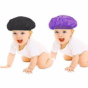 DuoZan 2 Pack Kids Satin Bonnets Night Sleeping Cap Wide Band Shower Cap Bath Hats for Baby Children Toddler (Black+Purple)…