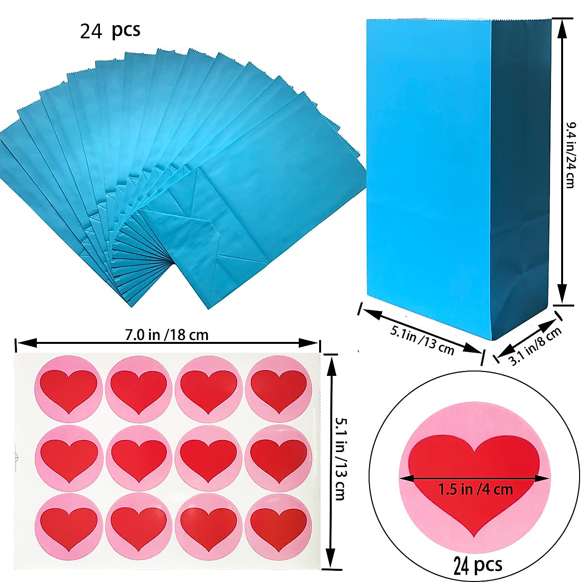 Artseen Party Favor Paper Bags for Party Celebration Treated Paper Bags 5.10X3.10X9.4 inches(24 CT)… (Lake blue)