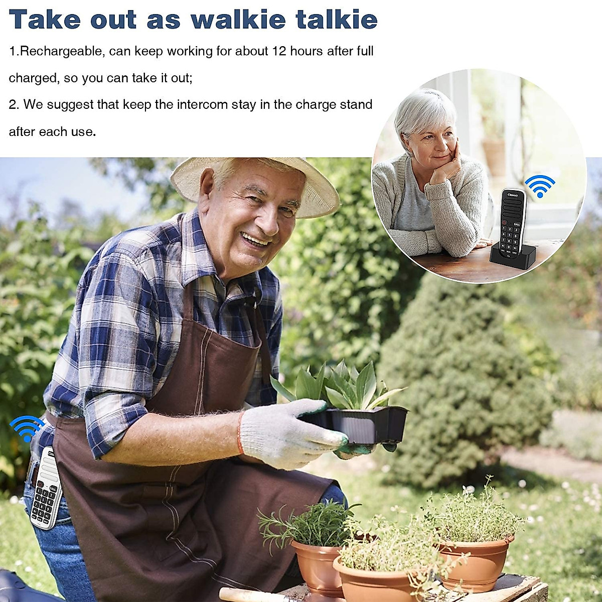 Chtoocy Rechargeable Intercoms Wireless for Home 1 Mile Range 10 Channel, Handheld Wireless Intercom System for Home Business Office, Home Room to Room Communication System (2 Packs, Black)