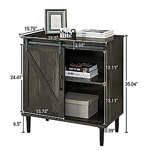 IRCPEN Sideboard Buffet Storage Cabinet, Small Accent Cabinet with Barn Door, 31.5" Cupboard Sliding Barn Door Kitchen Cabinet with Shelves for Bar, Living Room,Dining Room, Hallway (Dark Grey)
