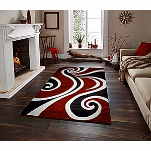 Msrugs Area Rugs, 5x7 Frize Collection Modern Red Black White Area Rug, Contemporary Geometric Carpet for Living Room and Bedroom