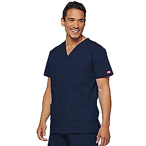 Dickies Men's EDS Signature V-Neck Scrub Top, Navy, Large
