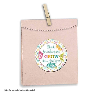 Helping Me Grow Flower Themed Teacher Appreciation Thank You Sticker Labels, 40 2" Party Circle Stickers by AmandaCreation, Great for Envelope Seals & Gift Bags