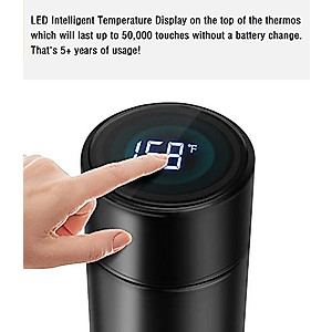 Coffee thermos,Coffee bottle,Tea Infuser Bottle,Smart Sports Water Bottle with LED Temperature Display,Double Wall Vacuum Insulated Water Bottle, Stay Hot for 24 Hrs,Cold for 24 Hrs (black, 16 oz)