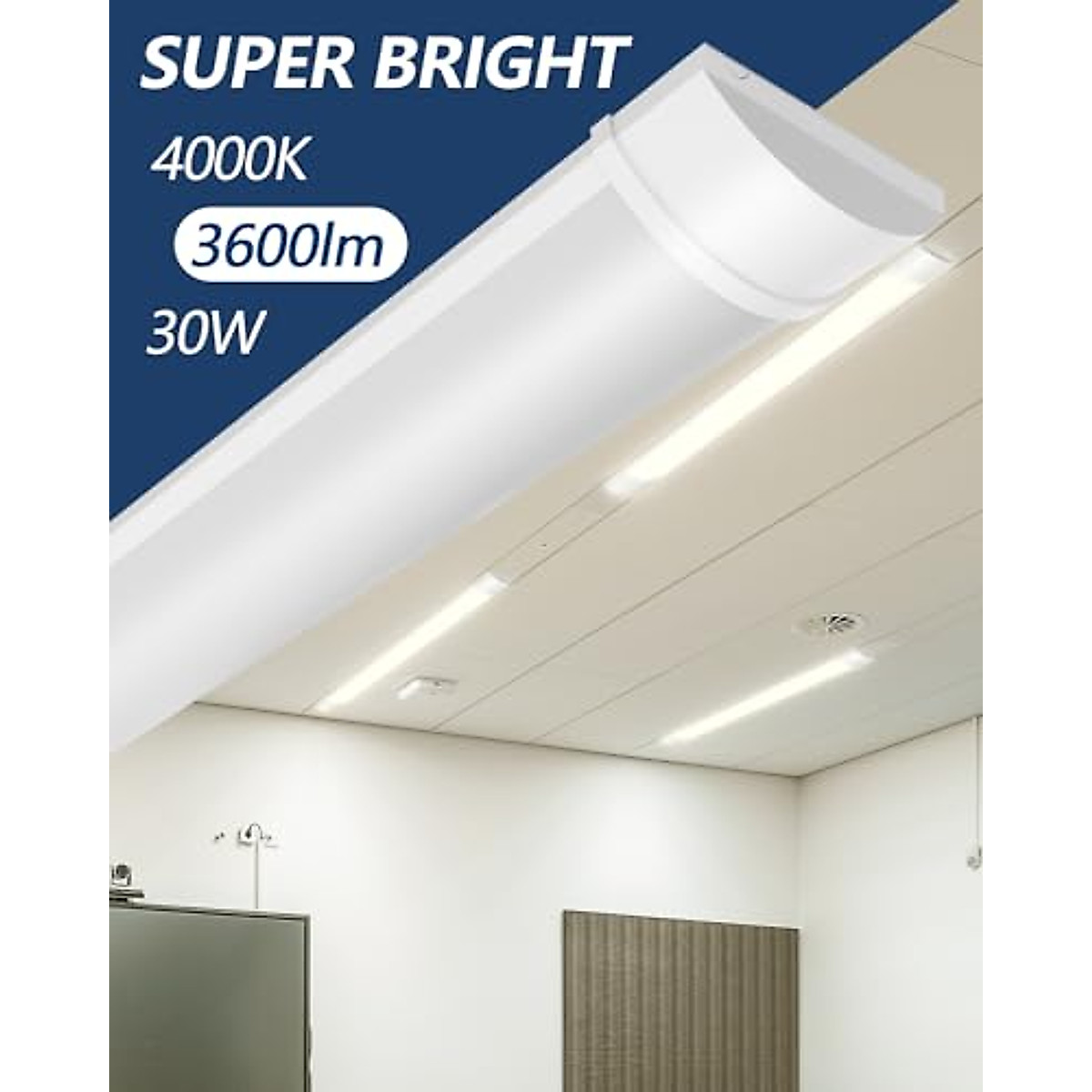 Sararoom 3ft LED Shop Light Fixture 30W LED Tube Light, 3600lm, 4000K Neutral White, 90cm 35.4inch LED Garage Closet Light Ceiling Light for Office Home Basement, No Plug, No Ground Wire