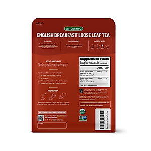FGO Organic English Breakfast Black Tea, Loose Leaf, 16 Ounce Bulk Resealable Bag, Packaging May Vary (Pack of 1)