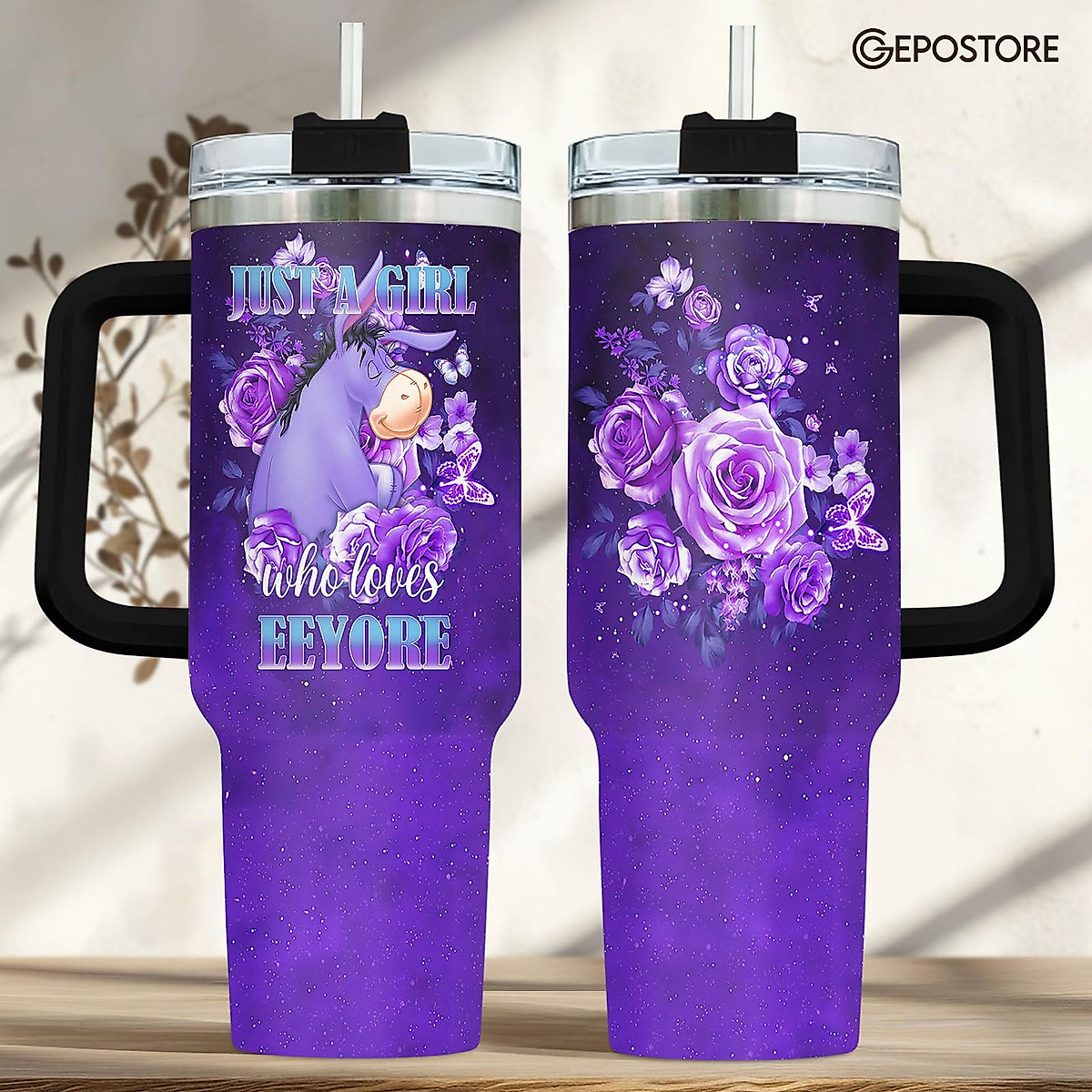 GEPOSTORE Christmas Gifts for Women Girls, Just A Girl Who Loves Donkey 40oz Tumbler with Lid, Cute Cartoon Character Tumbler, Birthday Gifts for Movie Lover