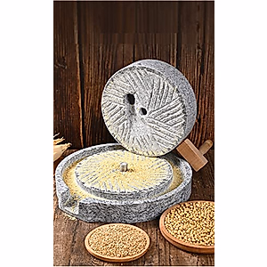 Coffee Grinder,Stone Mill,Hand Stone Mill, Grinding Wet Soybean Milk, Wheat Flour, Corn Juice, Sesame Seeds, Almonds,Peppers,Spices, Mung Beans,with Wooden Frame (7.87 * 11.8, White)