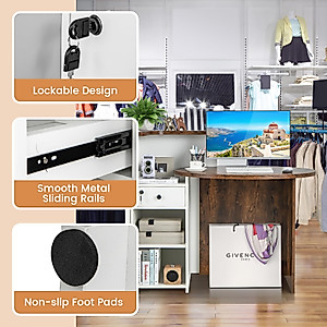 Tangkula Reception Desk, Front Counter Desk with Lockable Drawer & Adjustable Shelf, Oval Desktop, Retail Counter for Checkout, Computer Workstation for Salon Lobby Office, Home Office Desk