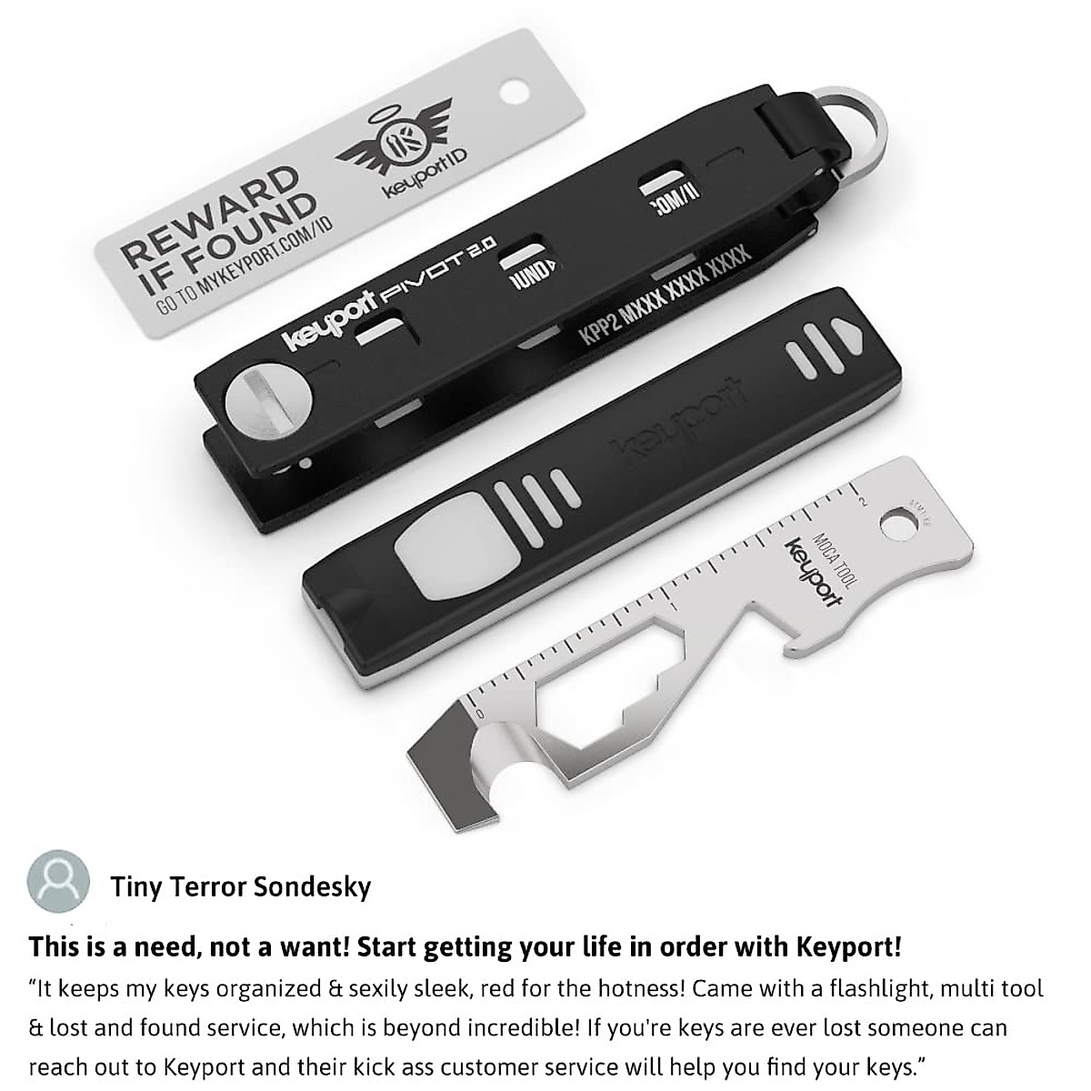 Keyport Pivot 2.0 Essential Bundle - Premium Multitool Keychain | Key Organizer + Keychain Flashlight + Bottle Opener + Lost & Found ALL-IN-ONE | Modern Keychain | Aircraft Aluminum (Black)