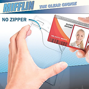 Mifflin-USA Card Protector (4x3 Inch, Clear, Bulk 100 Pack) Quick Load Horizontal No Zipper Name ID Badge Holder