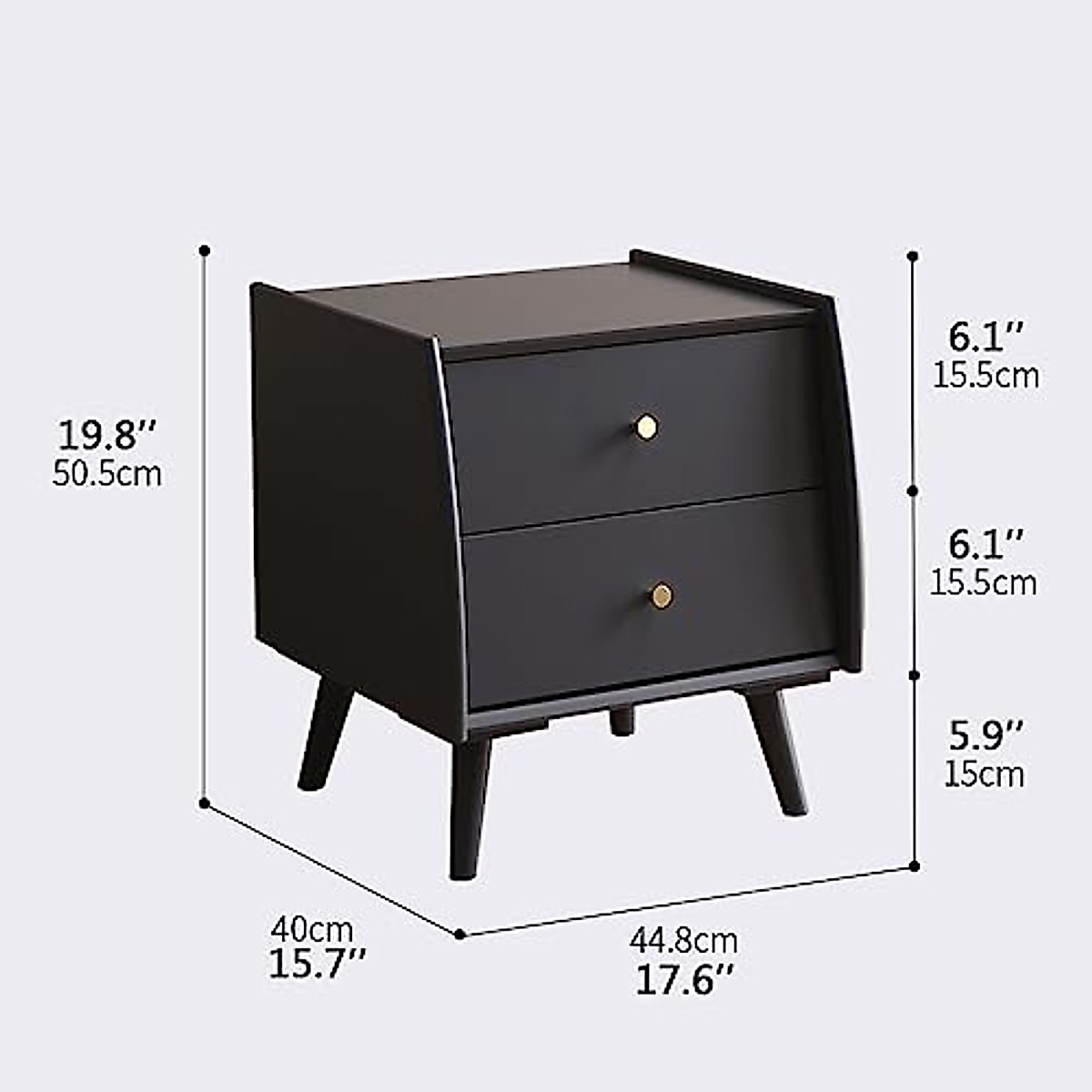 Solid Wood Nightstand Modern Bedside Table Rubber Wood End Table Scandinavian Side Table 2 Drawer Bedside Cabinet for Bedroom Living Room