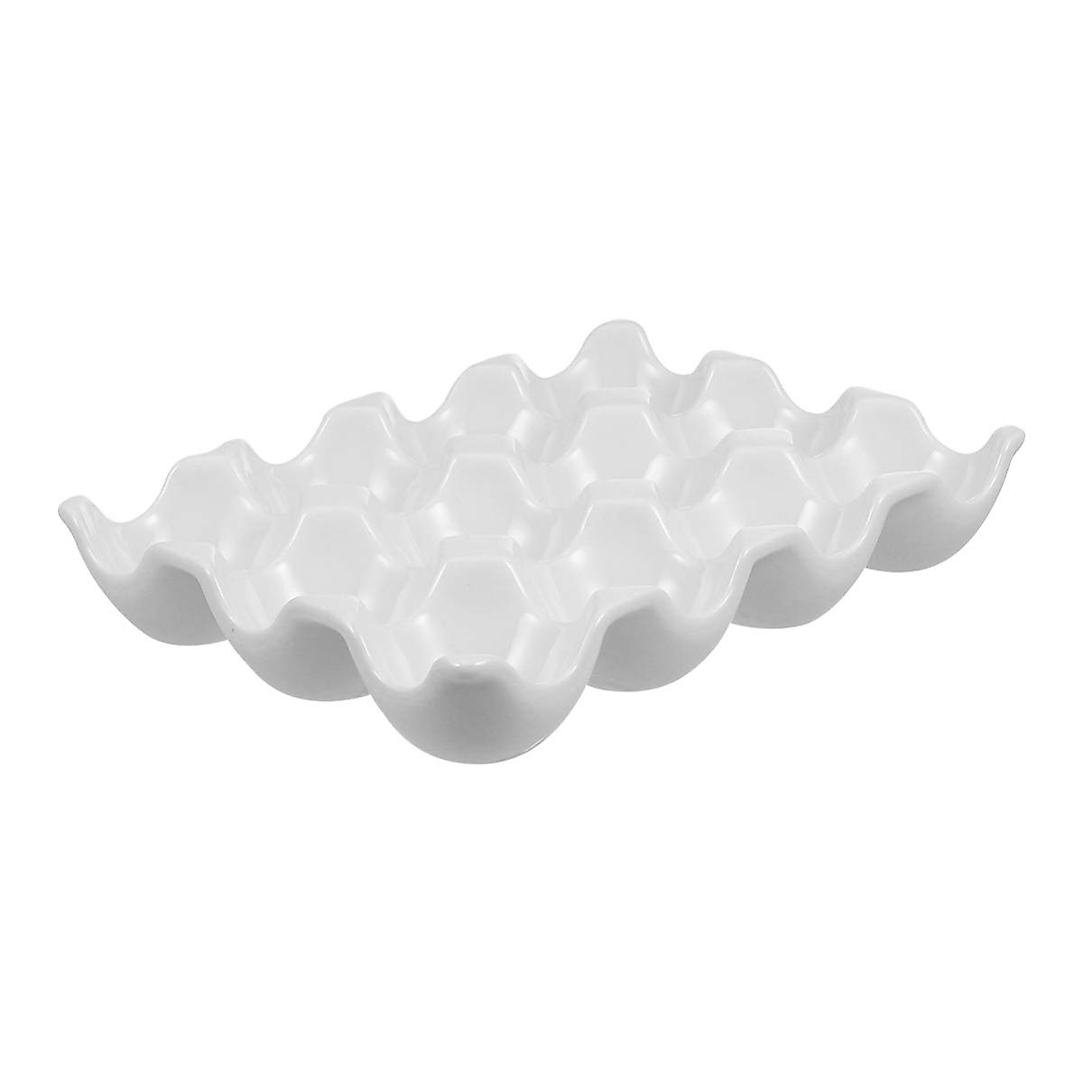 OSALADI 12 Cups Egg Tray Holder Ceramic Egg Container Keeper Storage Organizer Decorative Serving Dish Plate for Refrigerator Fridge Countertop Kitchen (White)