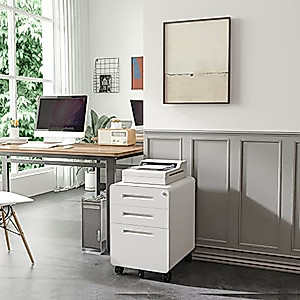 AFAIF 3 Drawer File Cabinet with Lock, Metal Filing Cabinets for Home Office, Small Rolling File Cabinet Under Desk Office Drawer Mobile Storage Cabinet fits Letter/Legal/A4 Size, White