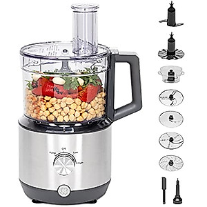 GE Food Processor | 12 Cup | Complete With 3 Feeding Tubes & Stainless Steel Accessories - 3 Discs + Dough Blade | 3 Speed | Great for Shredded Cheese, Chicken & More | Kitchen Essentials | 550 Watts