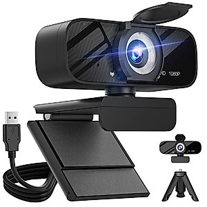 Full 1080p HD Camera wide angle camera, microphone and tripod stent USB PC network camera, with privacy shutter, for video calls, recording,meeting,streaming media,games, games,high -defined cameras