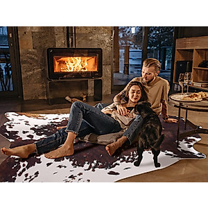 Guyi Rare Faux Cowhide Rug Cow Rug 5.2X4.6 Feet Rustic Chic Western Rugs for Bedroom Living Room Dining Room Brown Animal Rugs Cow Print Non Slip Cow Area Rugs Western Room Decor