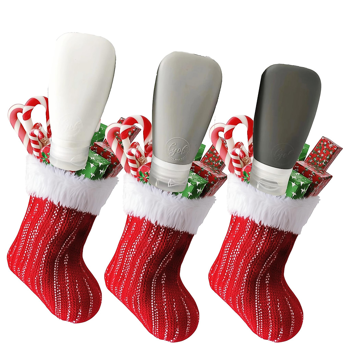 LYOB Travel Bottles for Toiletries, TSA Approved 3oz Leak Proof Silicone Refillable Squeeze Travel Size Containers BPA Free for Cleansers, Lotions, Shampoo 3-pk (Black-Gray-White)