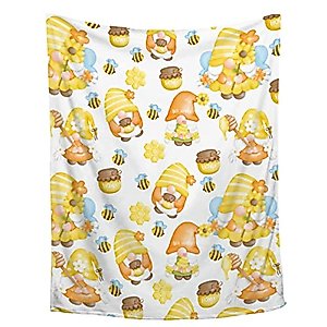 ZHONGKUI Gnome Flannel Throw Blanket,Gnome Blanket with Bee for Adults/Women/Kids/Friends,Gnome Gifts Blanket for Couch Sofa Bed Travel Home Decor, 60"x80"-Adults/Twin Size