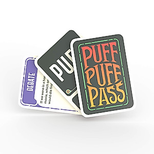 Puff Puff Pass: The Card Game for Stoners w/ 109 Hilarious Trivia, Conversation Starters, Would You Rathers, and More.